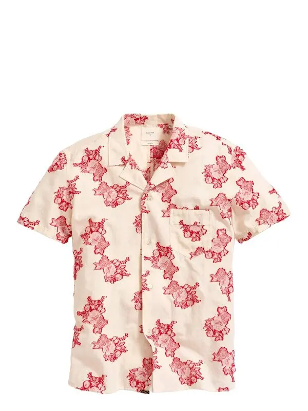 Billy Reid Floral Jacquard Cotton Blend Madras Camp Shirt - Red