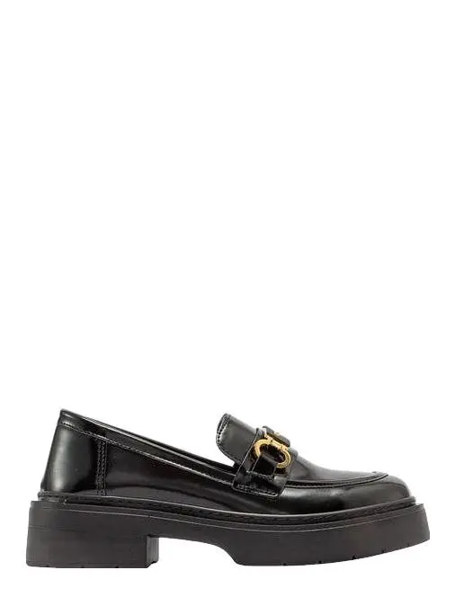 FOREVER & ALWAYS SHOES Simone Bit Platform Loafer - Black Patent Faux Leather