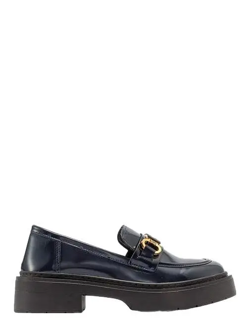 FOREVER & ALWAYS SHOES Simone Bit Platform Loafer - Dark Blue Patent Faux Leather