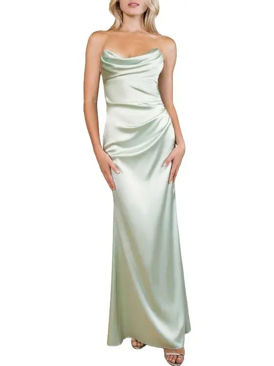 Katie May Taylor Strapless Satin Gown - Seafoam