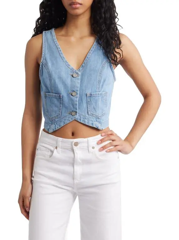 HIDDEN JEANS Crop Denim Vest - Light Wash