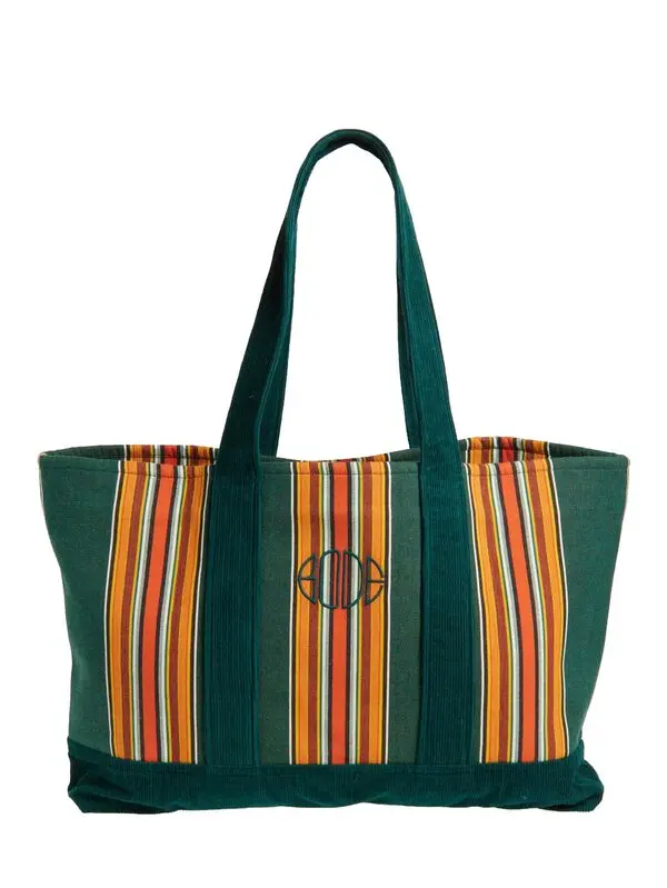 BODE Parakeet Stripe Canvas & Corduroy Tote - Green Multi