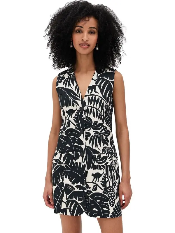 SIMONMILLER Carob Printed Linen Mini Dress - Black/macadamia Acapulco Print