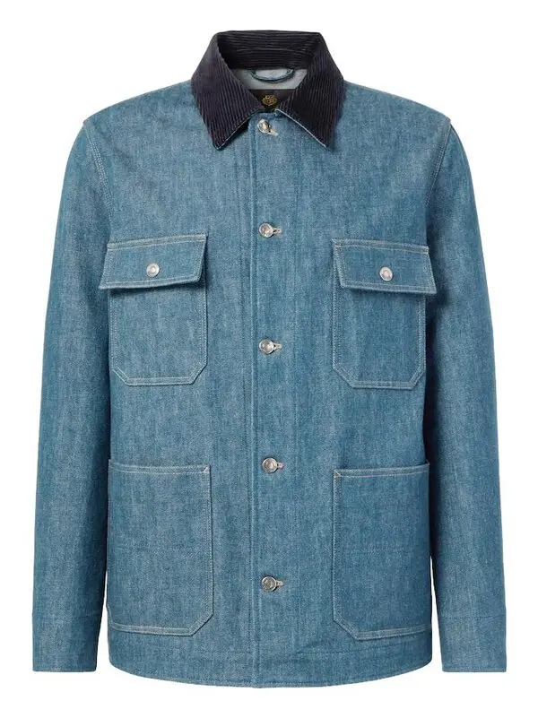 Loro Piana Conley Corduroy-trimmed Denim Jacket - Blue