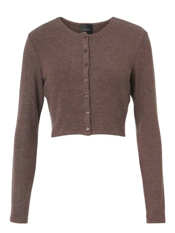 LESET Lauren Cropped Jersey Cardigan - Brown