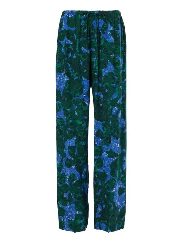Dries Van Noten Floral Silk Crêpe De Chine Straight Pants - Green