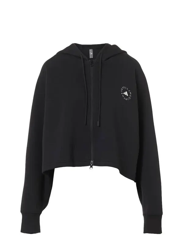 Adidas By Stella McCartney Cropped Zip-up Hoodie - Black