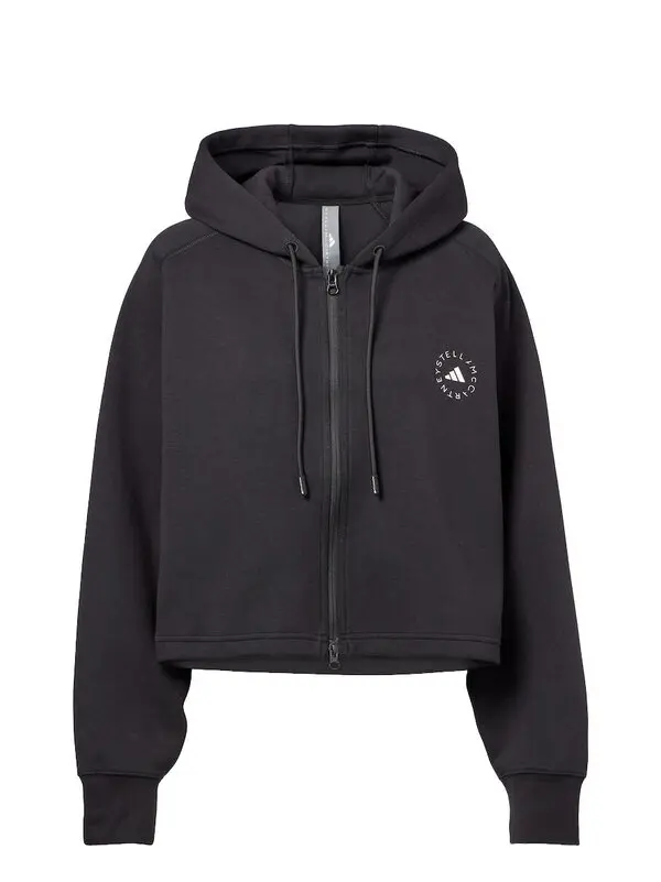 Adidas By Stella McCartney Cropped Zip-up Hoodie - Black