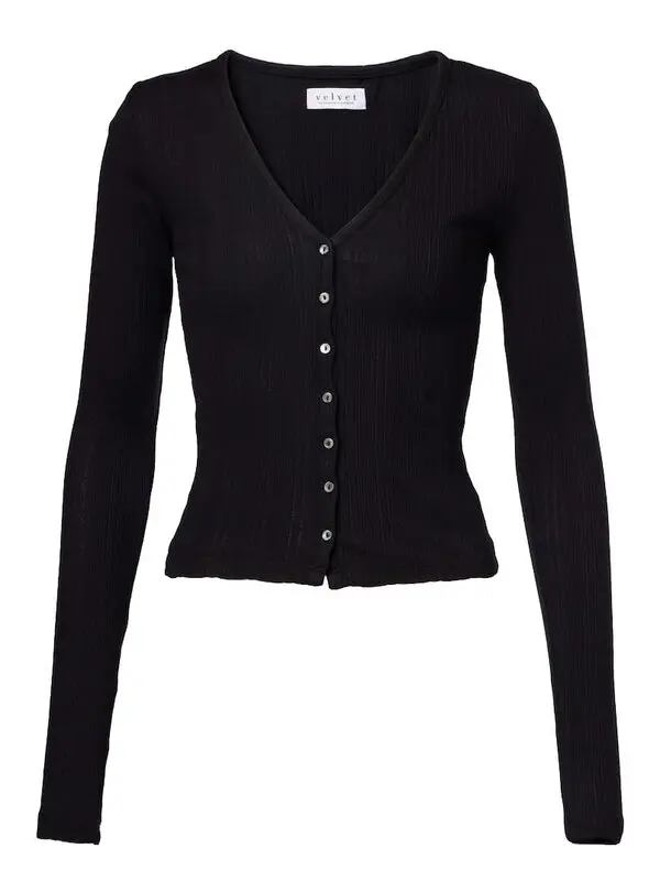 Velvet By Graham & Spencer Drew Cotton-blend Pointelle Cardigan - Black