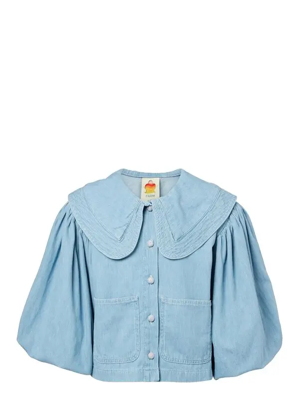 Farm Rio Puff-sleeve Denim Shirt - Blue