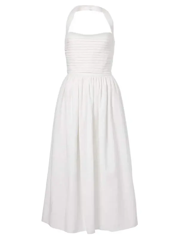 MARKARIAN Leia Ruched Embroidered Cotton Midi Dress - White