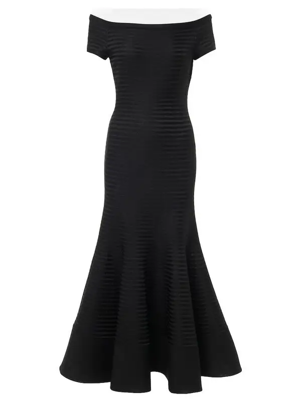 Carolina Herrera Off-shoulder Striped Maxi Dress - Black