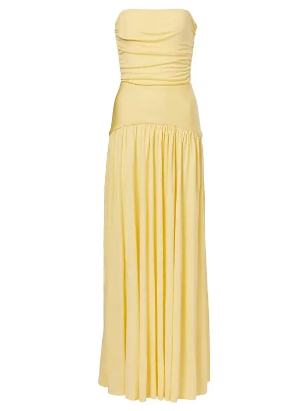 Staud Mariana Ruched Maxi Dress - Yellow