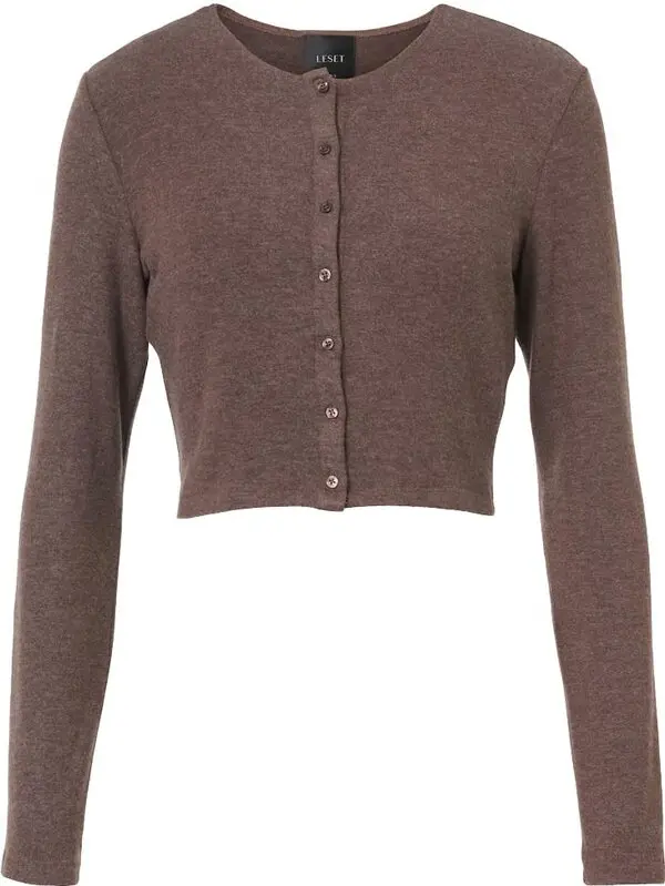LESET Lauren Cropped Jersey Cardigan - Brown
