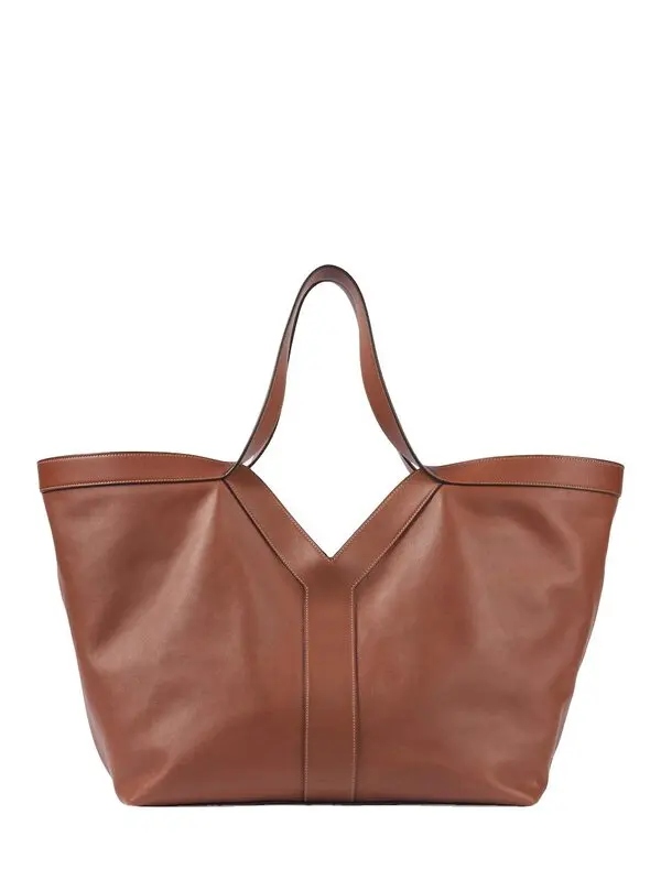 Saint Laurent Leather Tote Bag - Brown