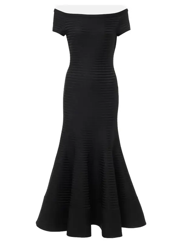 Carolina Herrera Off-shoulder Striped Maxi Dress - Black