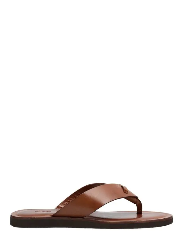PAUL STUART Damascus Leather Flip Flops - Med Brown