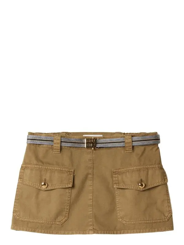 Miu Miu Garment-dyed Cotton Satin Miniskirt - Olive Green