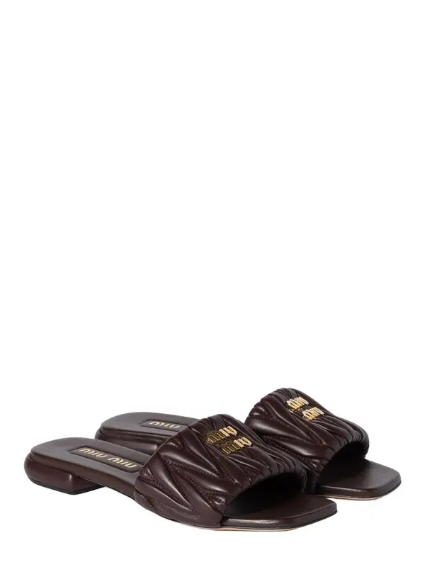 Miu Miu Matelassé Nappa Leather Slides - Briarwood