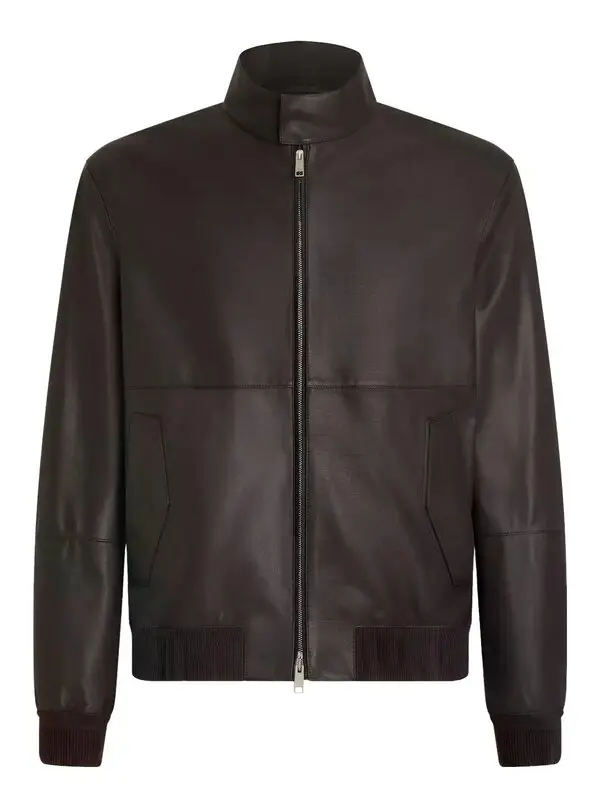 Zegna Leather Bomber Jacket - Brown