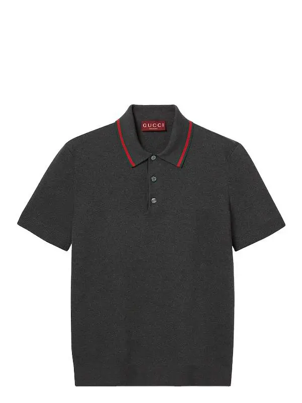 Gucci Silk Cotton Polo Shirt With Web - Grey