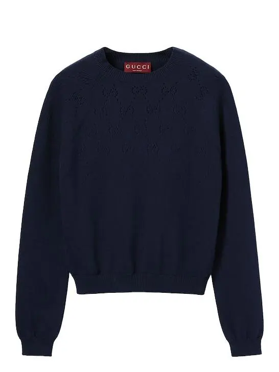 Gucci Cotton Crewneck Top With Gg Argyle - Blue