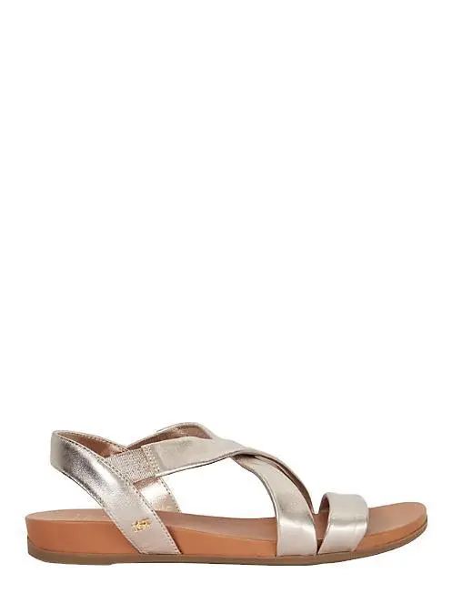 DUNE Landies Leather Flat Sandals - Gold Leather