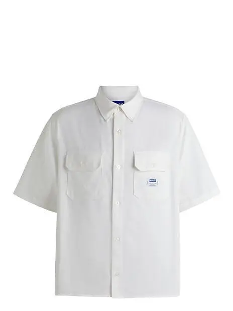 Hugo Spread-collar Brand-patch Cotton Shirt - Open White