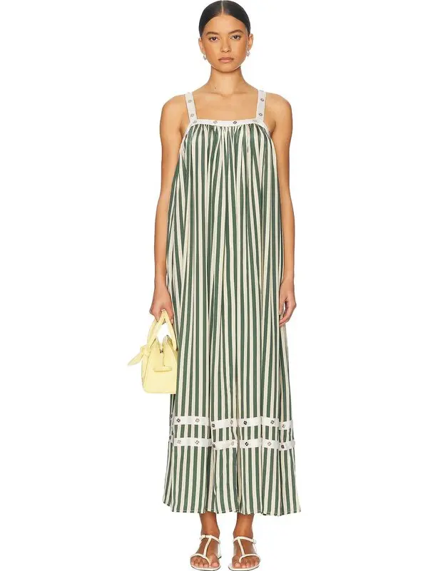 BODE Soda Stripe Maxi Dress - Green & Cream