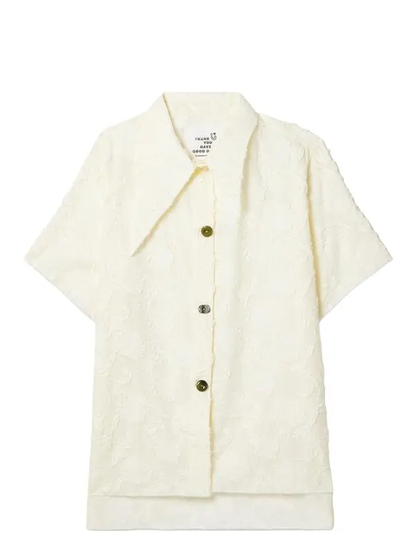Thank You Have A Good Day Oversized Fil Coupé Cotton Shirt - Neutrals
