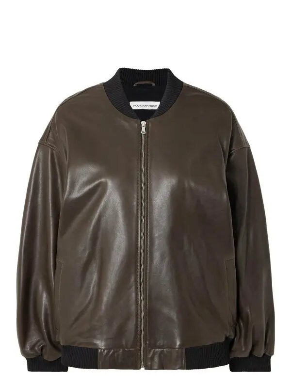 Nour Hammour Marly Leather Bomber Jacket - Brown