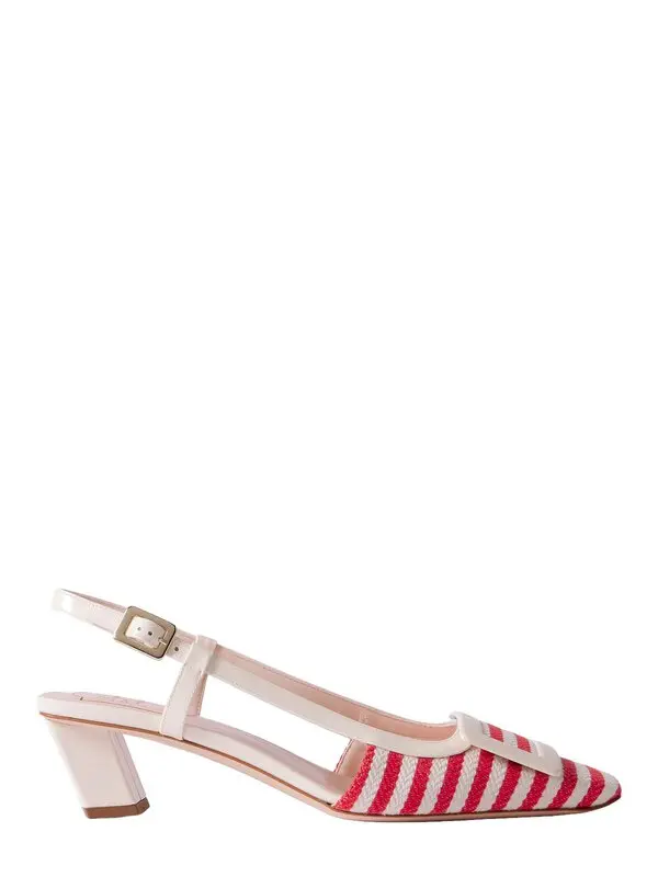 ROGER VIVIER Belle Vivier 45 Patent-leather Trimmed Striped Canvas Slingback Pumps - Pink