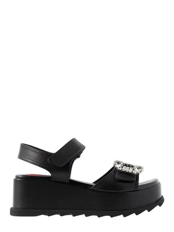 ROGER VIVIER Crystal-embellished Platform Sandals - Black