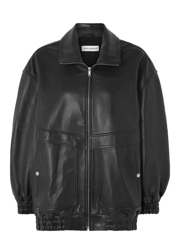 Nour Hammour Beck Oversized Leather Jacket - Black