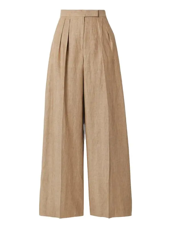 Max Mara Pleated Linen Wide-leg Pants - Brown