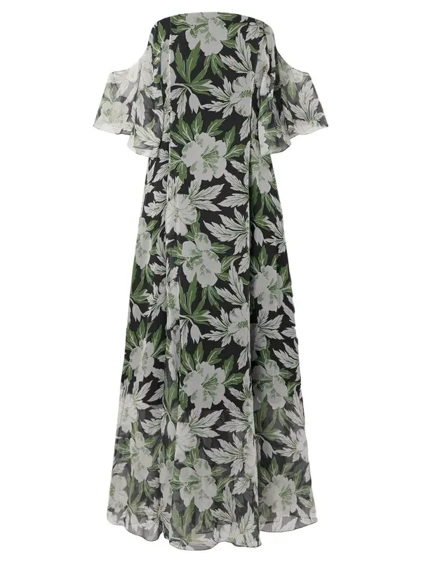 Loewe Off-the-shoulder Floral-print Midi Dress - Green