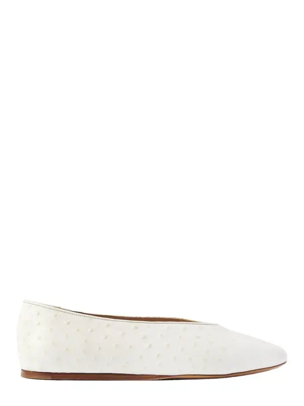 Le Monde Beryl Regency Ostrich-effect Leather Ballet Flats - Ivory
