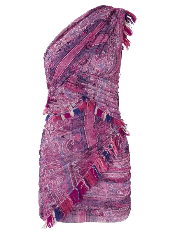 Isabel Marant One-shoulder Frayed Printed Gauze Mini Dress - Purple