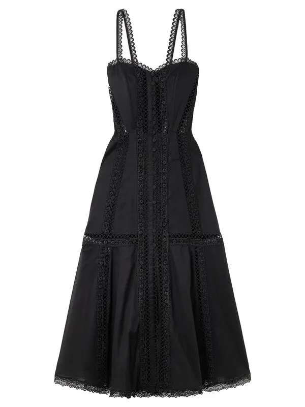 Charo Ruiz Ibiza Dafelle Scalloped Lace-trimmed Midi Dress - Black