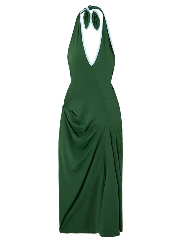 Dries Van Noten Gathered Halterneck Midi Dress - Green