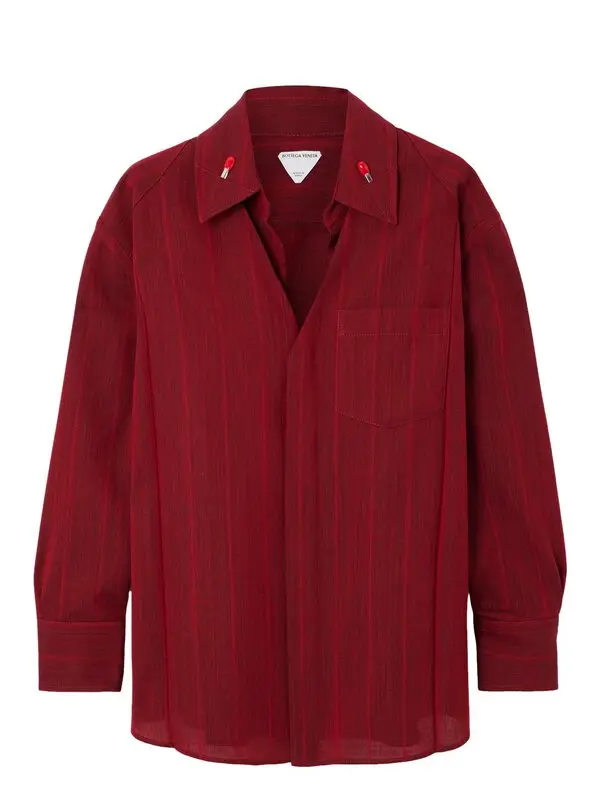Bottega Veneta Embellished Striped Wool-blend Shirt - Red