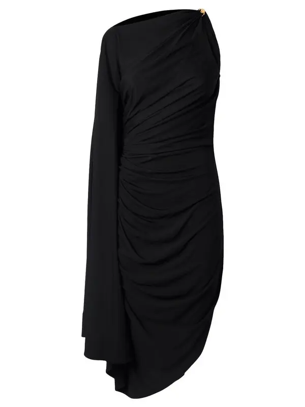Bottega Veneta Asymmetric Cape-effect Embellished Draped Jersey Dress - Black