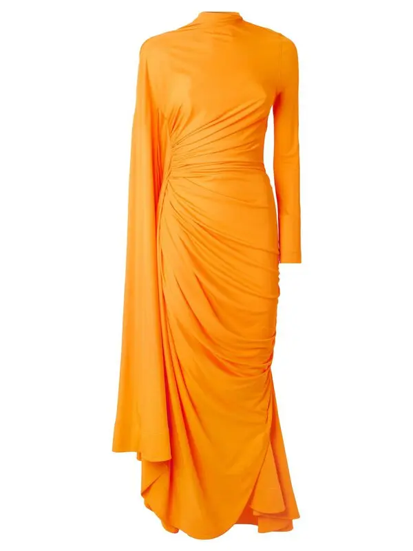Bottega Veneta Draped Gathered Jersey Maxi Dress - Orange