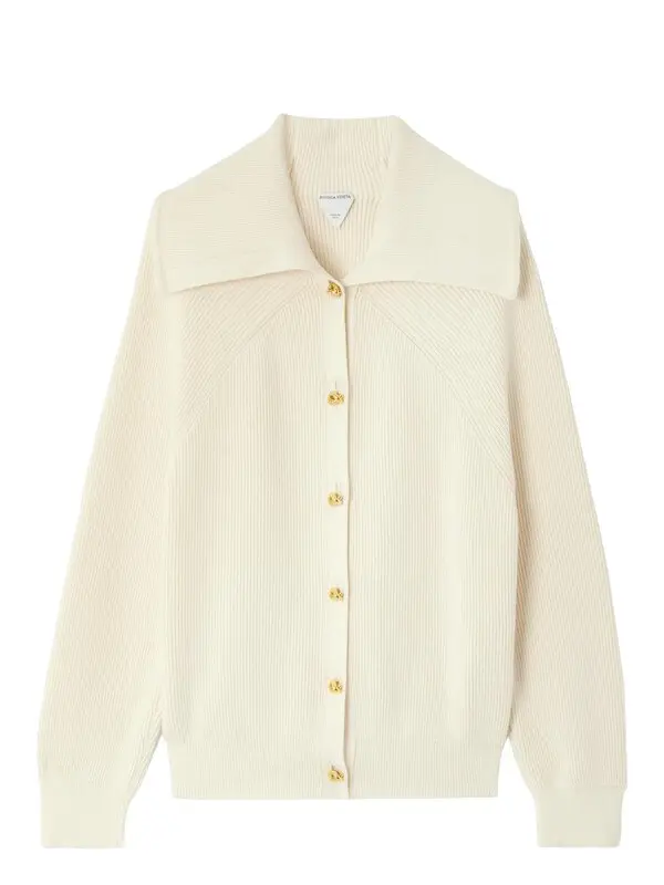 Bottega Veneta Ribbed Cotton Cardigan - Cream