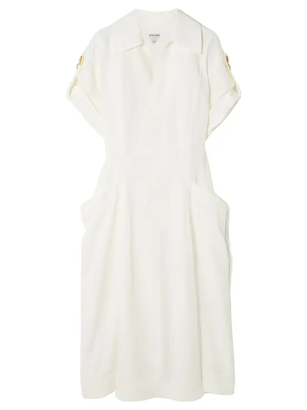 Bottega Veneta Embellished Pleated Woven Midi Dress - White