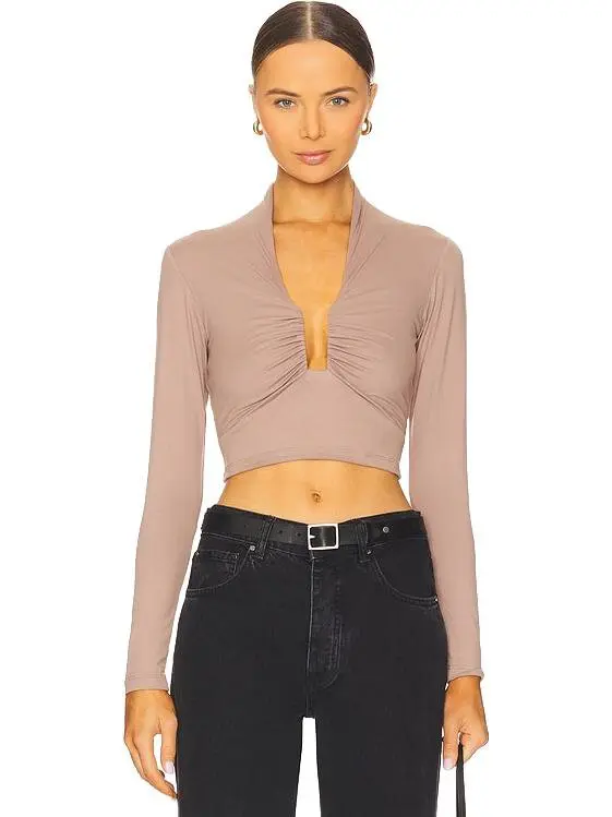 Susana Monaco Square Wire Long Sleeve Top - Brown