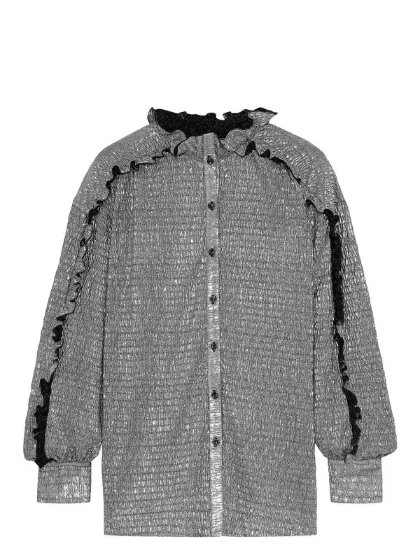Antik Batik Kimmy" Crinkled Lamé Ruffled Shirt - Silver