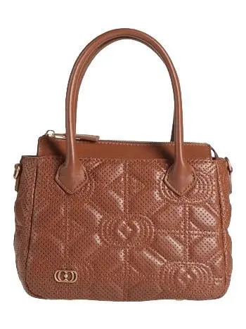 LA CARRIE Leather Tote With Logo Print - Brown