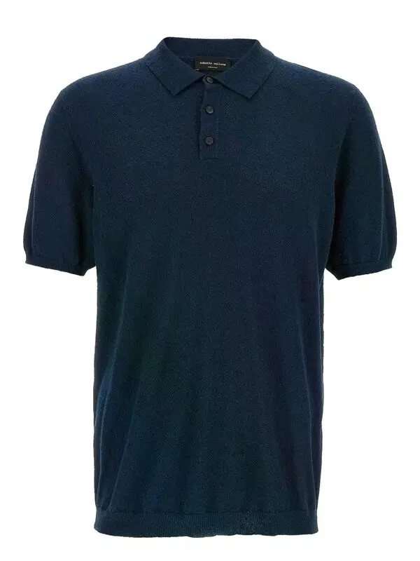 ROBERTO COLLINA Textured Polo Shirt - Blue