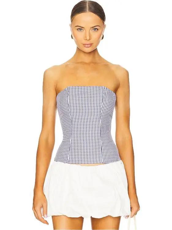 MORE TO COME Tina Corset Top - Navy Gingham